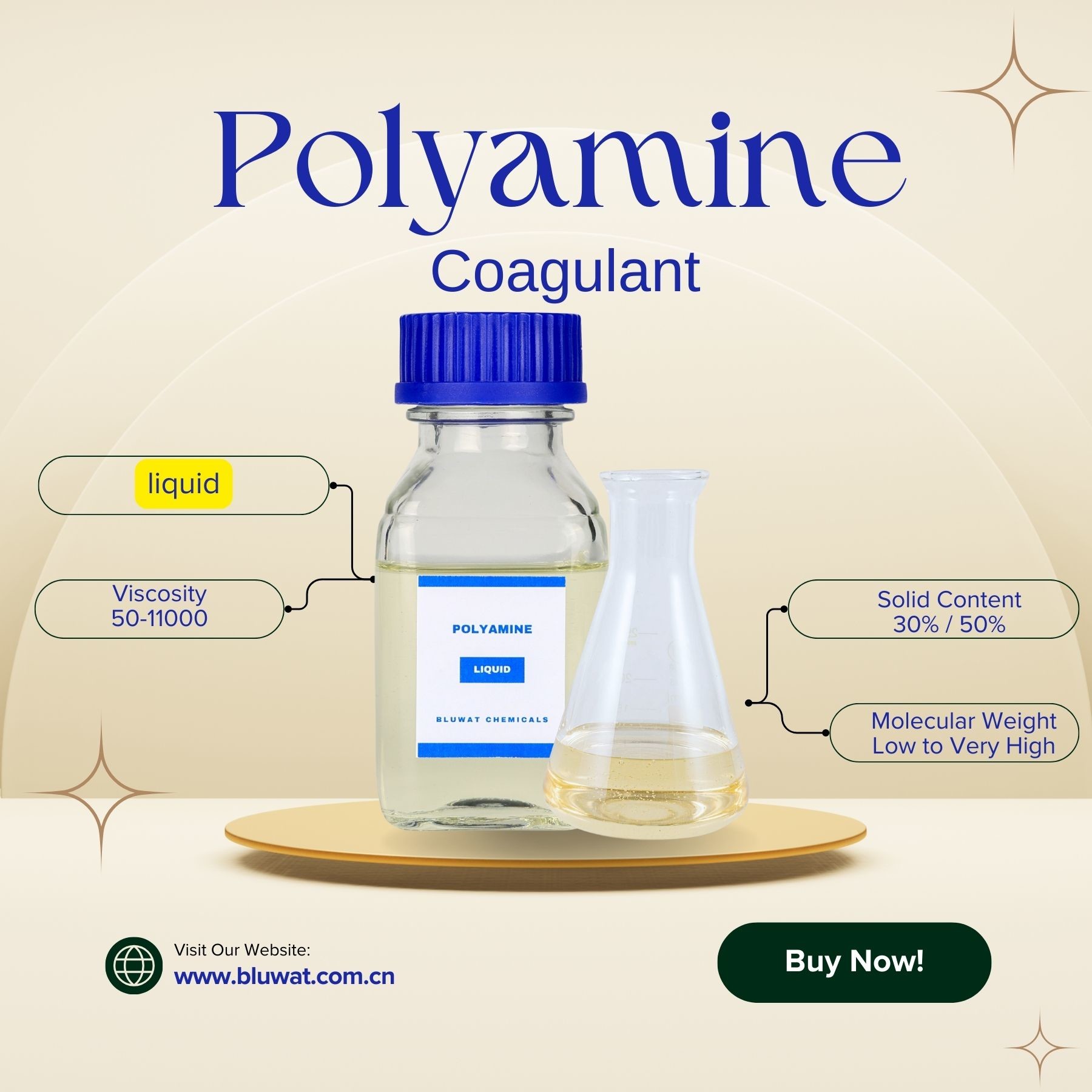 Solid Content 50% Polyamine With Various Molecular Weight Viscosity ...